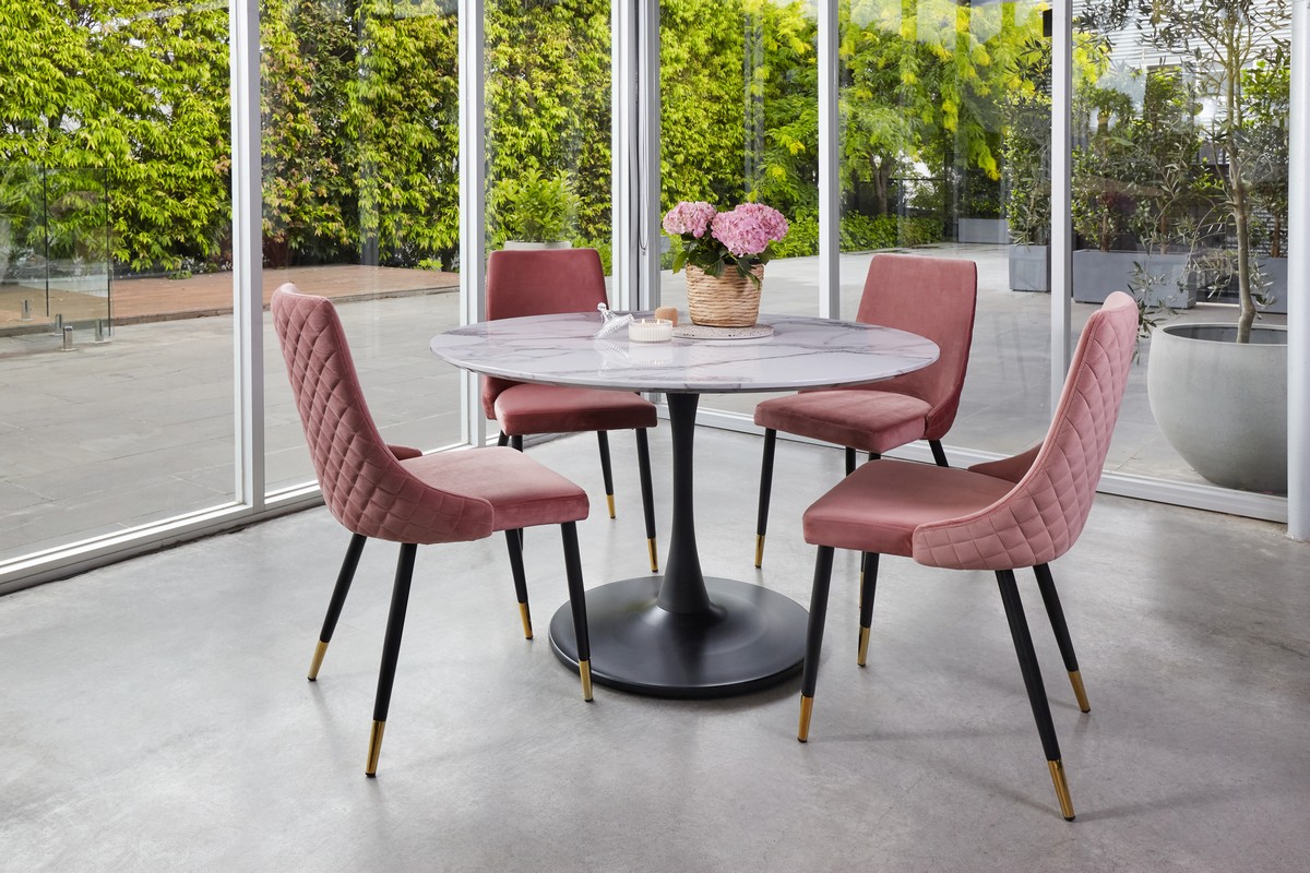 Lilly Dining Table Marble Effect White Sevella Black Coloumn buy in ...